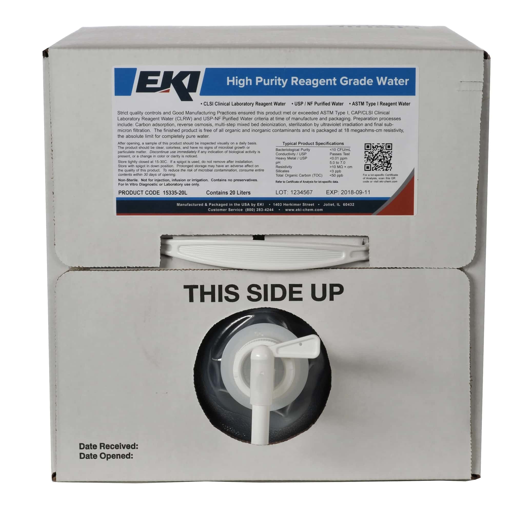 ACS Reagent Grade Water- 20L Cube